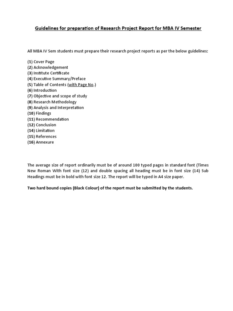 Guidelines For Preparation of Research Project Report | PDF