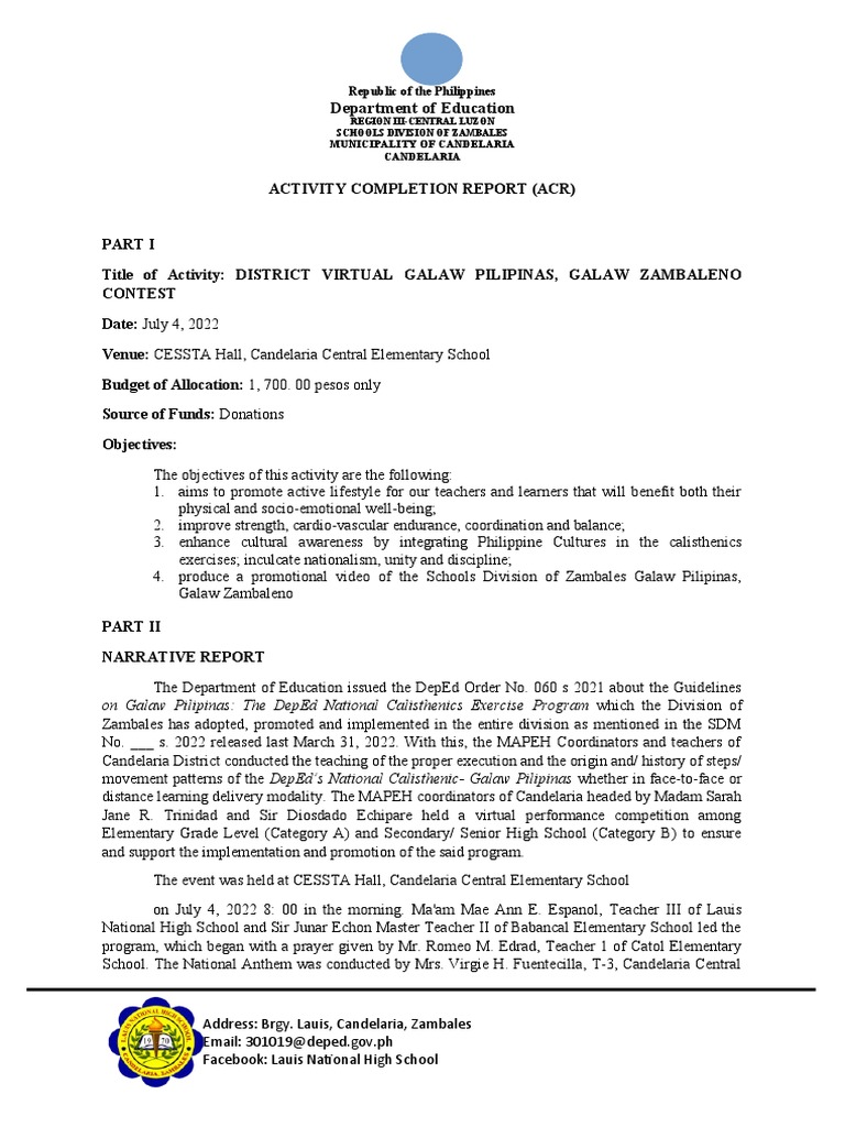 ACR-Galaw Pilipinas Candelaria District | PDF