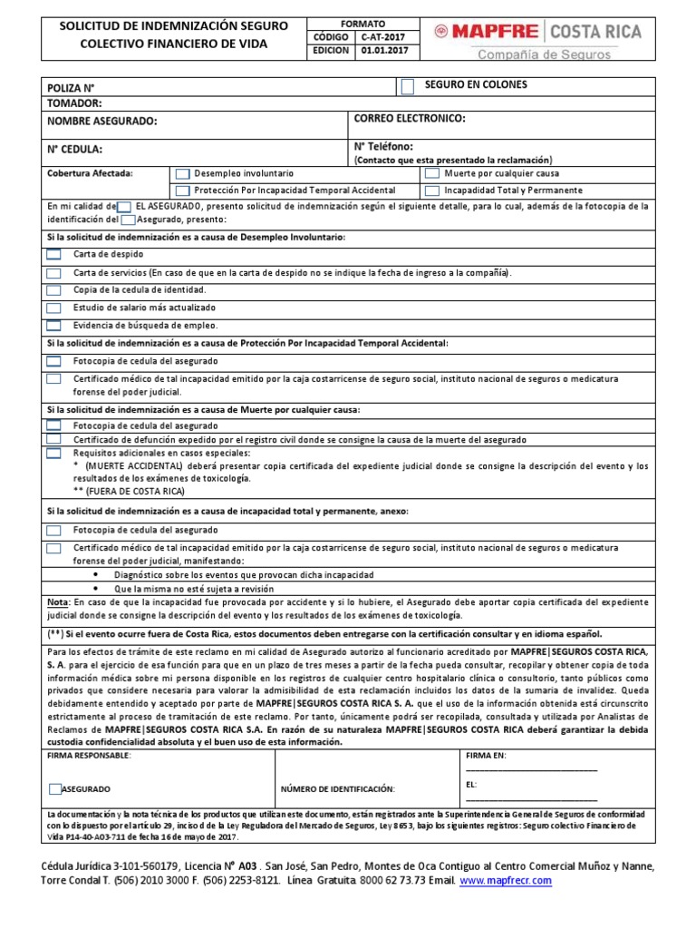 Formulario de Siniestro Poteccion Int | PDF | Seguro | Costa Rica