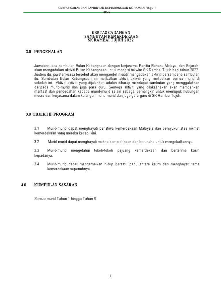 Kertas Kerja Sambutan Merdeka 2022 | PDF