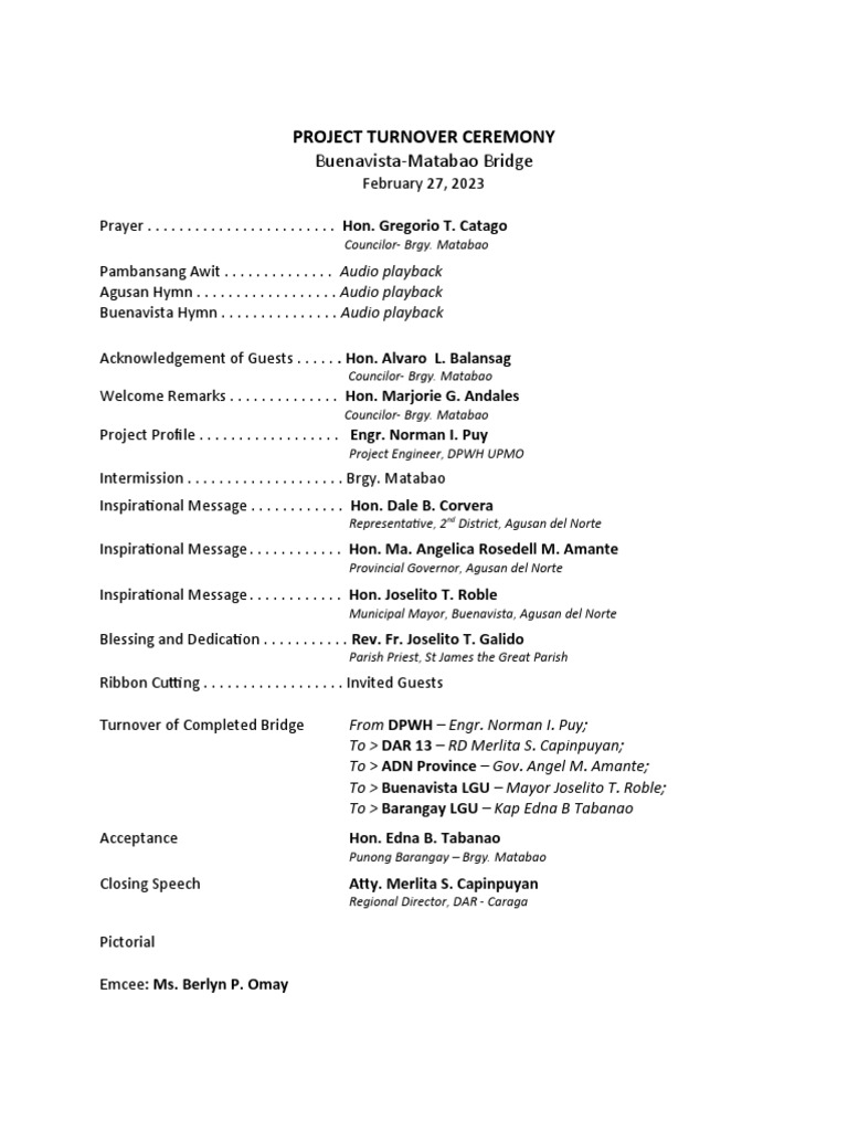 Buenavista-Matabao Bridge Turnover | PDF