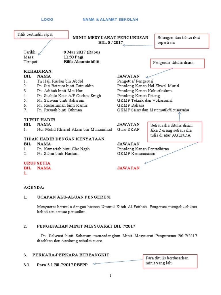 Cara Penulisan Minit Mesy | PDF