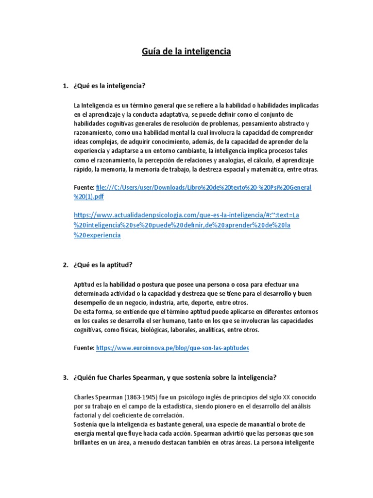 Guía de La Inteligencia Preguntas 1-5 | PDF | Inteligencia | Aprendizaje