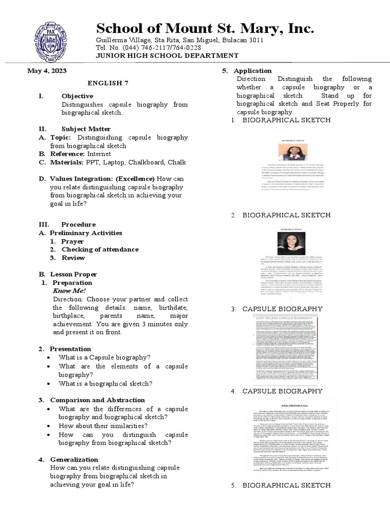 Lp7 Ditinguishing Capsule Biography From Biographycal Sketch | PDF ...
