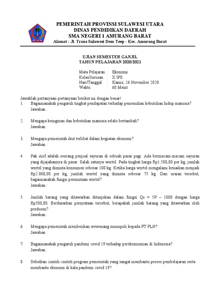 Soal Ekonomi Kelas 10 | PDF