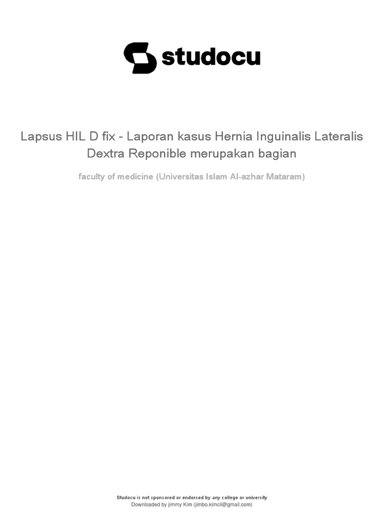 Lapsus Hil D Fix Laporan Kasus Hernia Inguinalis Lateralis Dextra Reponible Merupakan Bagian | PDF