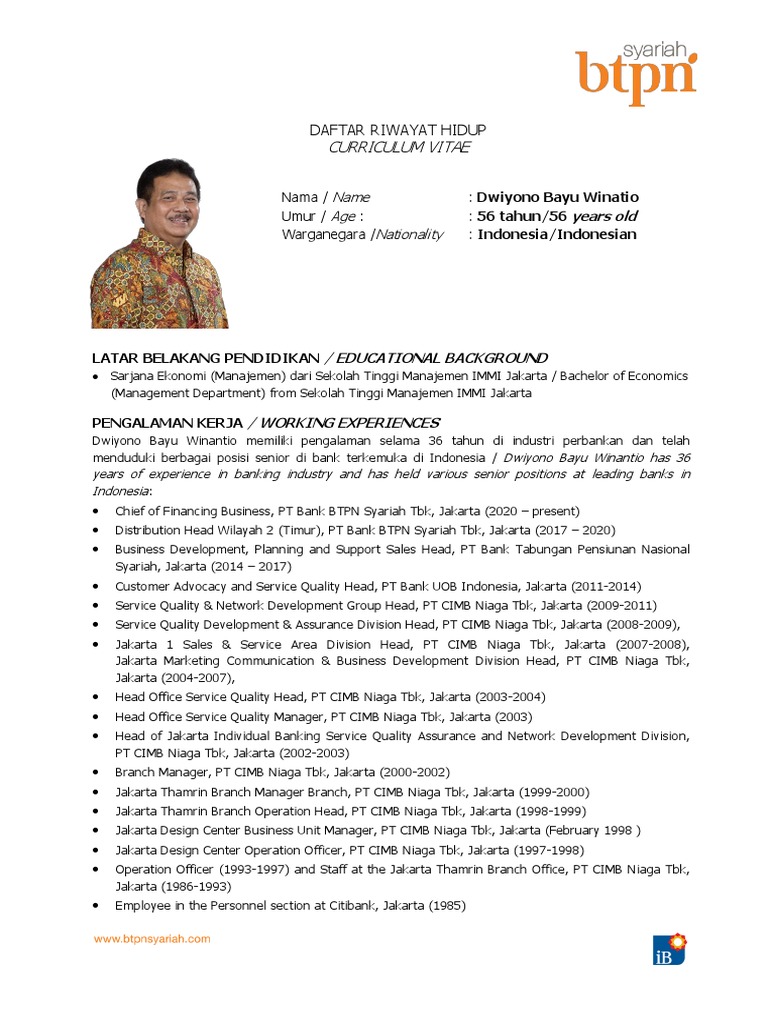 Dwiyono Bayu Winantio: Banking Expert CV | PDF | Jakarta | Financial ...