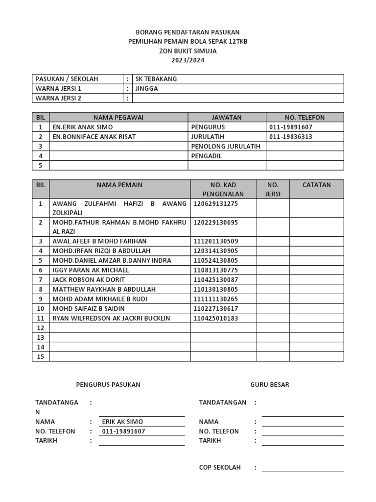 Borang Pendaftaran Pasukan | PDF