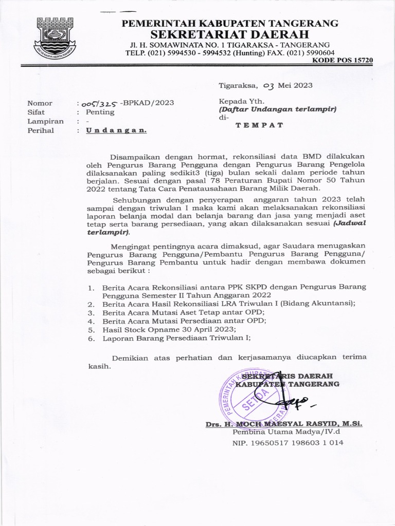 Undangan Rekon Aset TW 1 | PDF