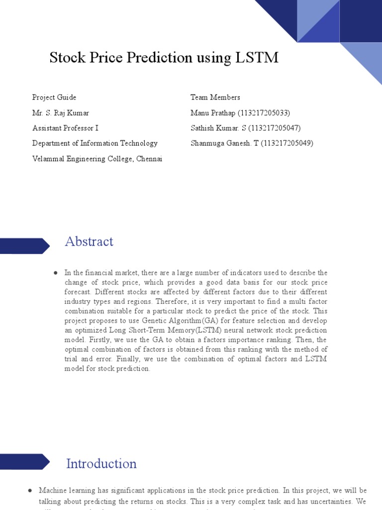 Stock Prediction FINAL YEAR PROJECT | PDF | Applied Mathematics | Algorithms