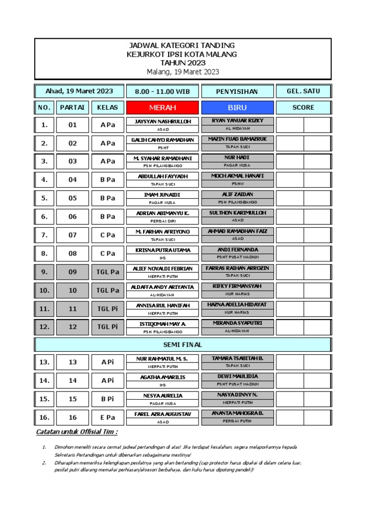 Jadwal Tanding | PDF