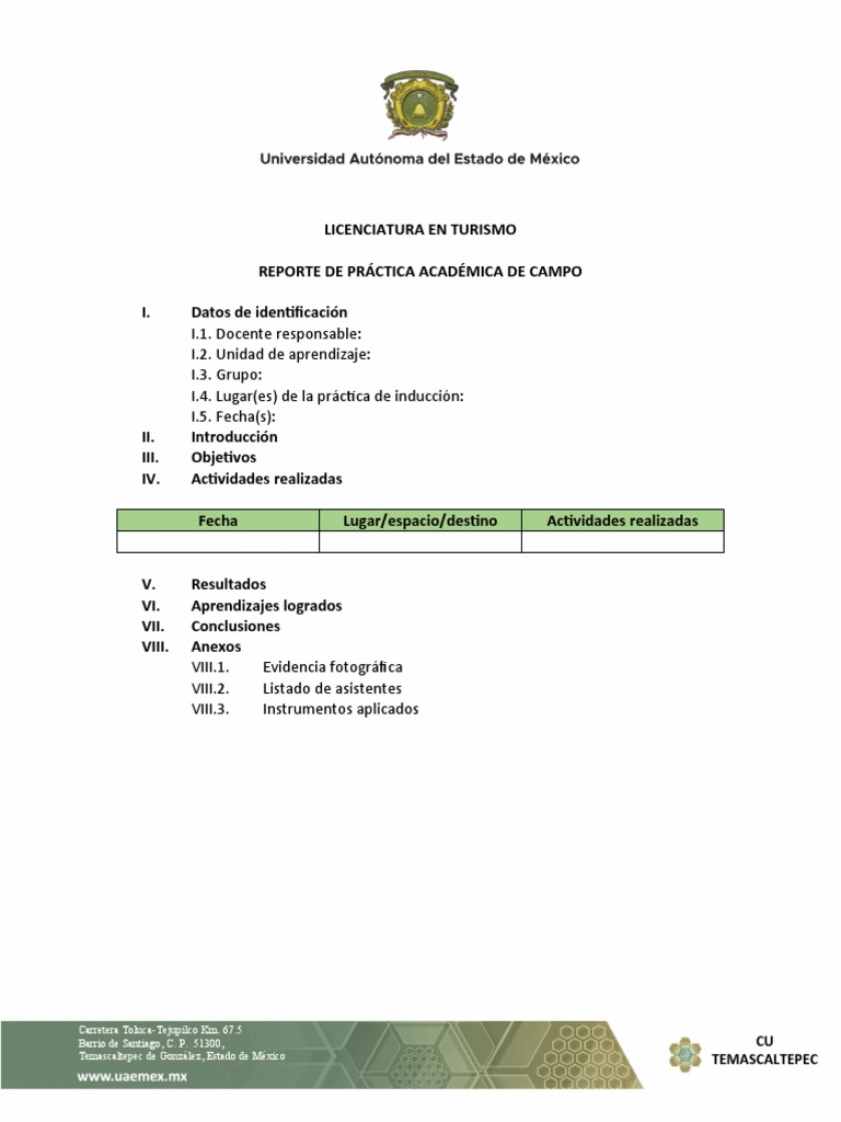 Formato Reporte de Práctica Académica de Campo | PDF
