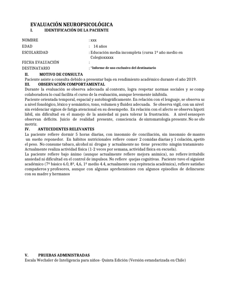 Ejemplo Informe WISC V | PDF | Cognición | Ciencia cognitiva