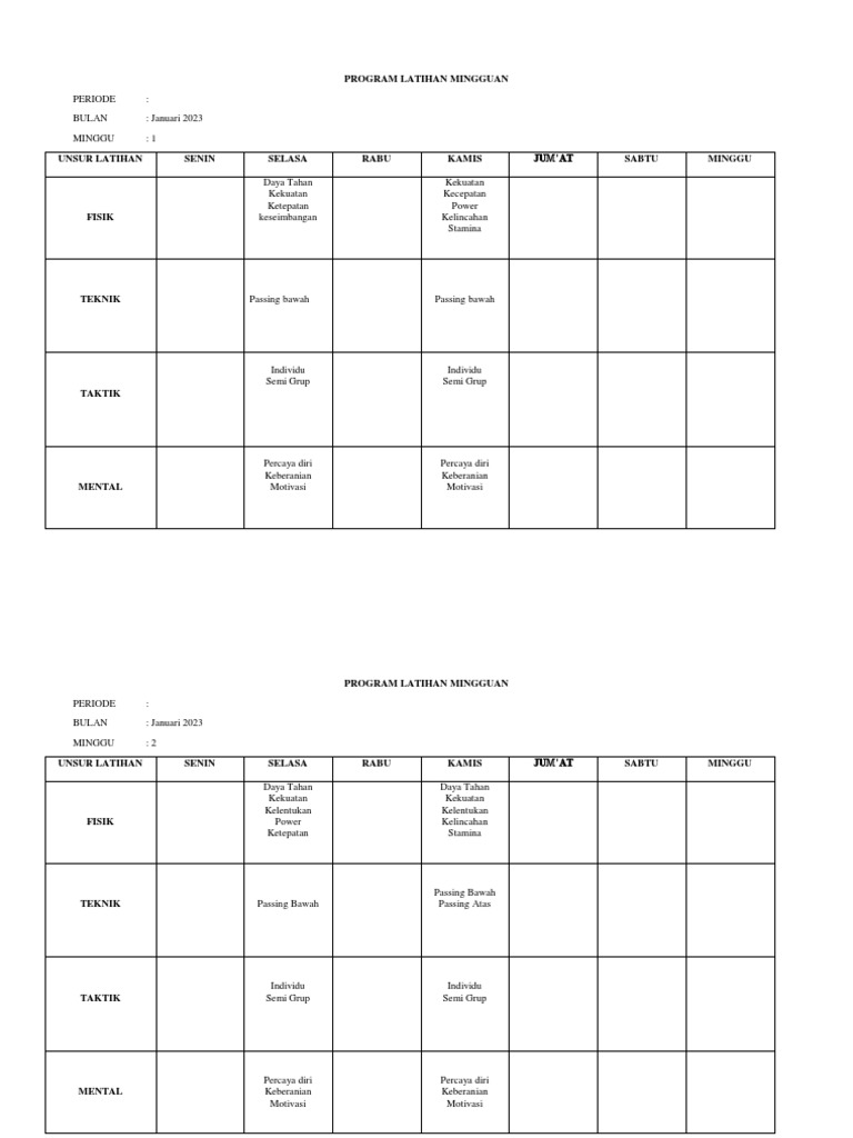 Program Latihan Mingguan | PDF