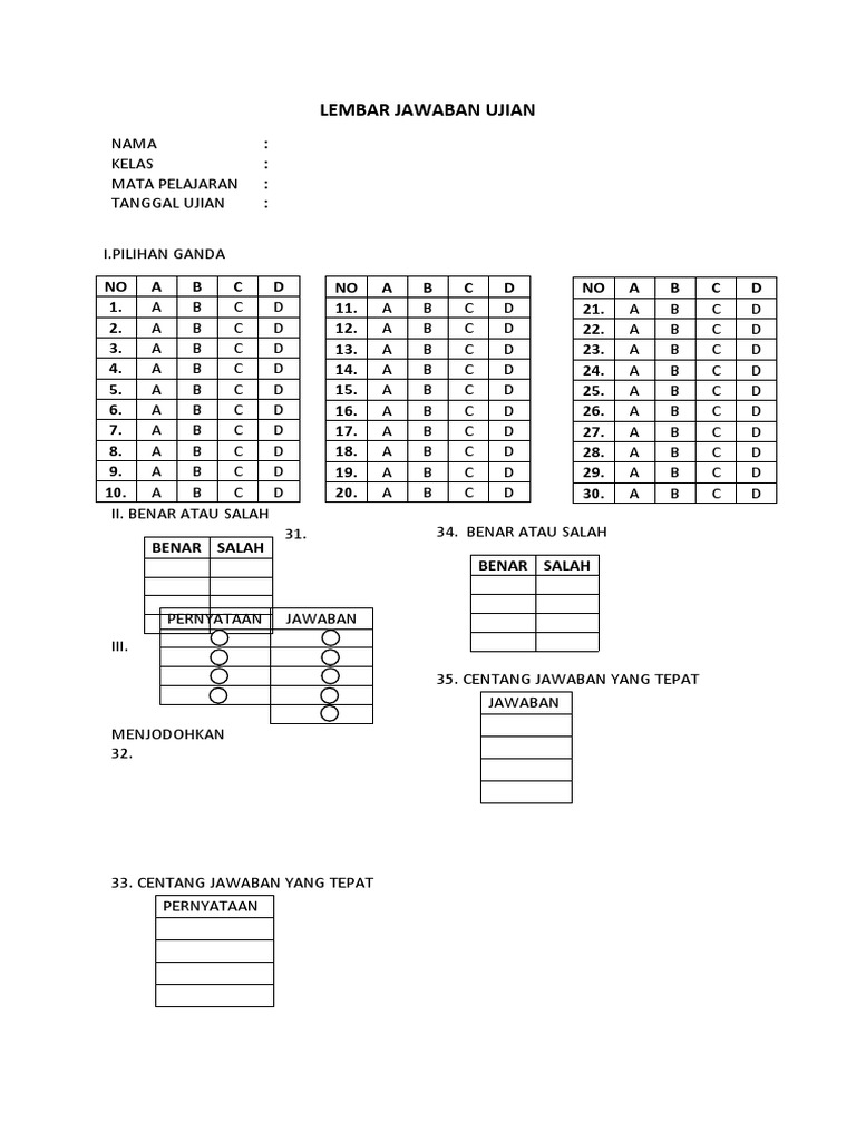 Lembar Jawaban Ujian Try Out | PDF
