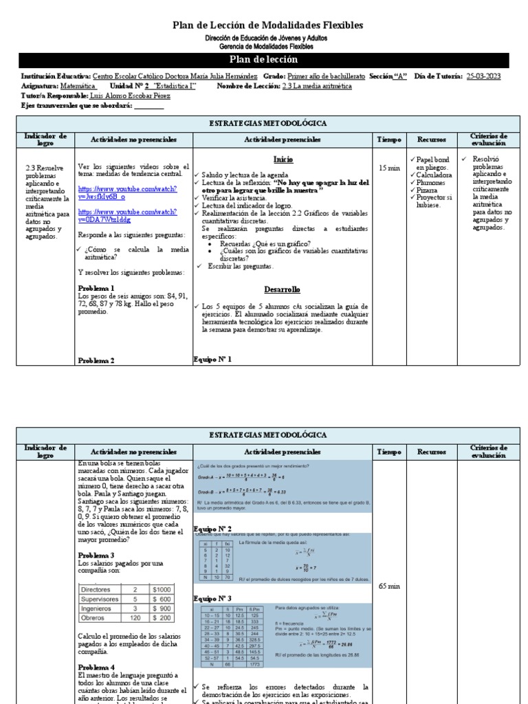 Plan de Lección TPNA - 25 - 03 - 23 | PDF | Evaluación | Cognición