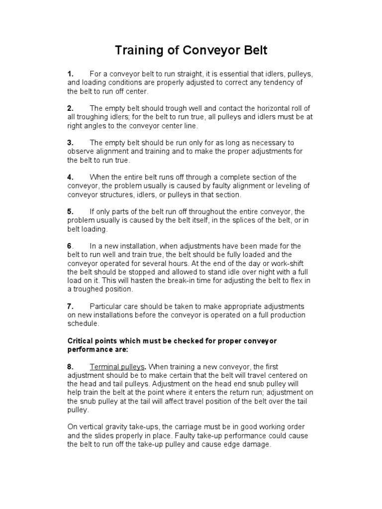 Conveyor Belt Training and Alignment Guide | PDF | Belt (Mechanical ...