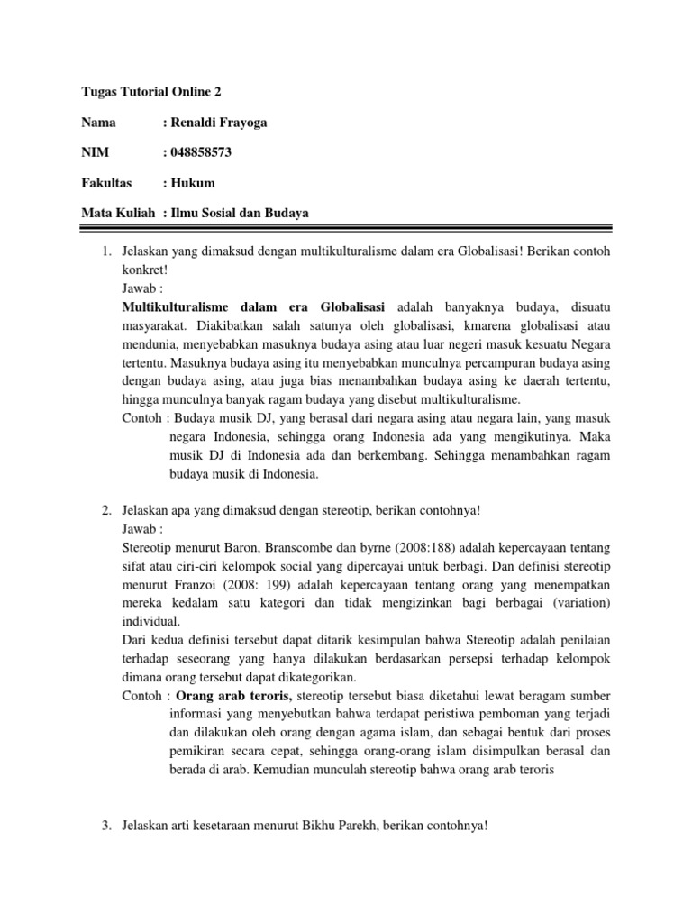 Tugas Ilmu Sosial Dan Budaya | PDF