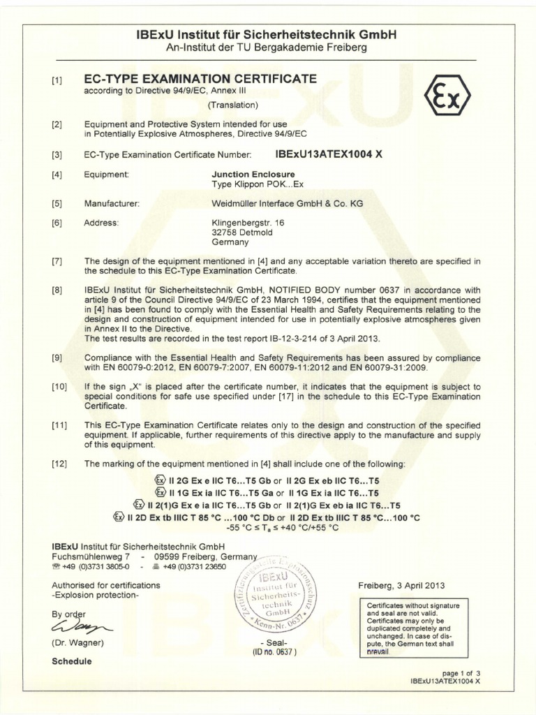 POK Hazardous Area Certificate ATEX | PDF | Electrical Engineering | Safety