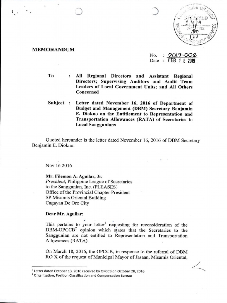 Letter DBM On Rata | PDF