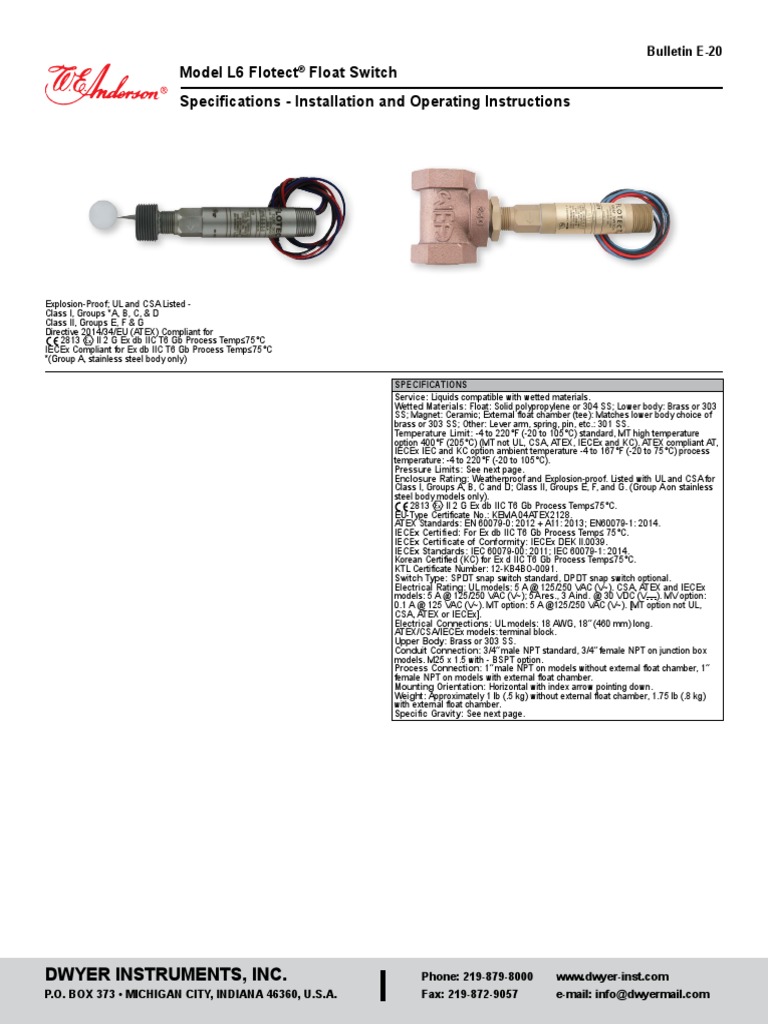 Model L6 Flotect® Float Switch | PDF | Electrical Wiring | Electrical ...