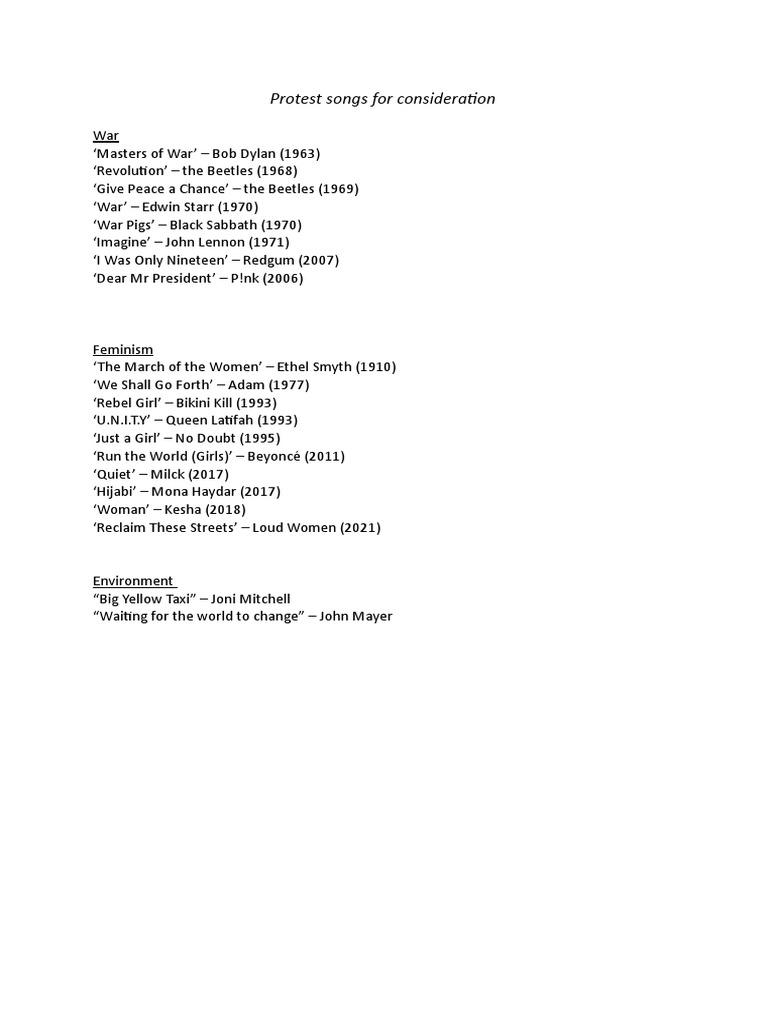 Protest Song List | PDF | Art