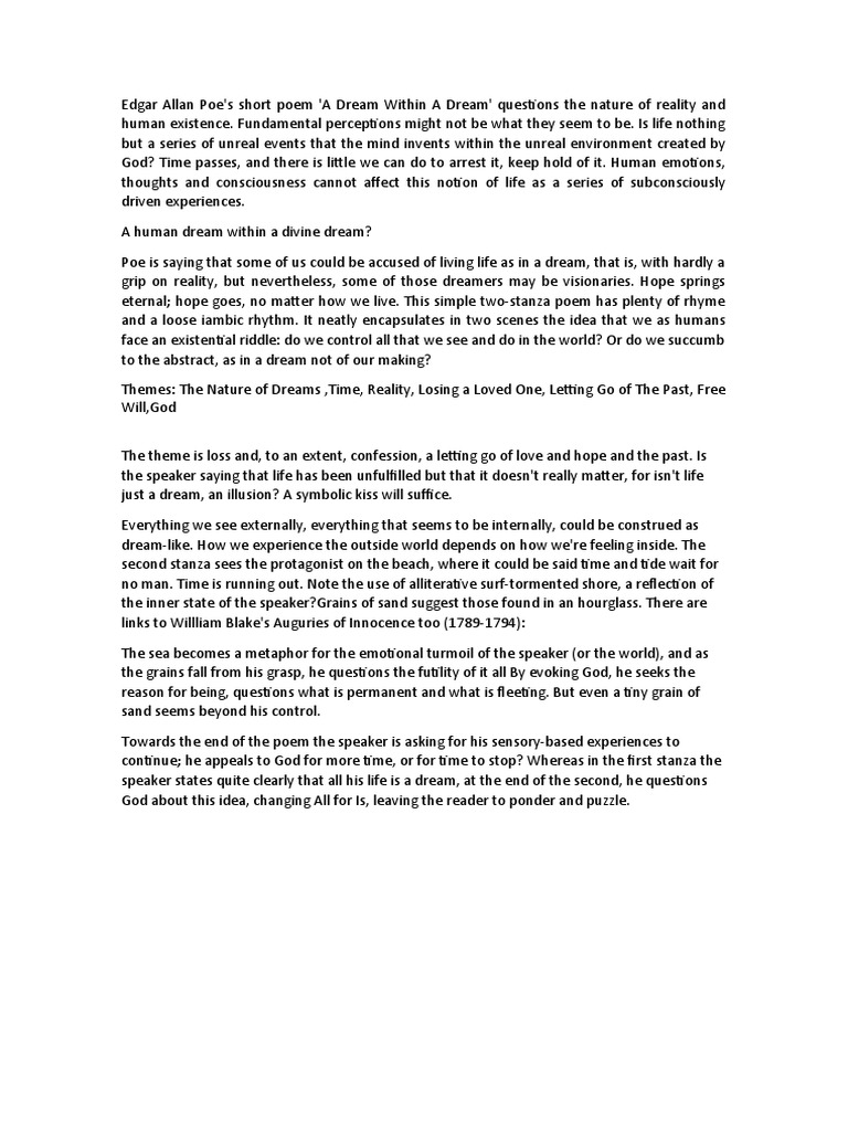 Edgar Allan Poe Analysis | PDF | Dream | Reality