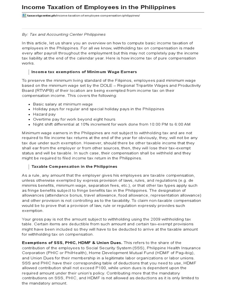 Income Taxation of Employees in The Philippines | PDF | Payroll Tax ...