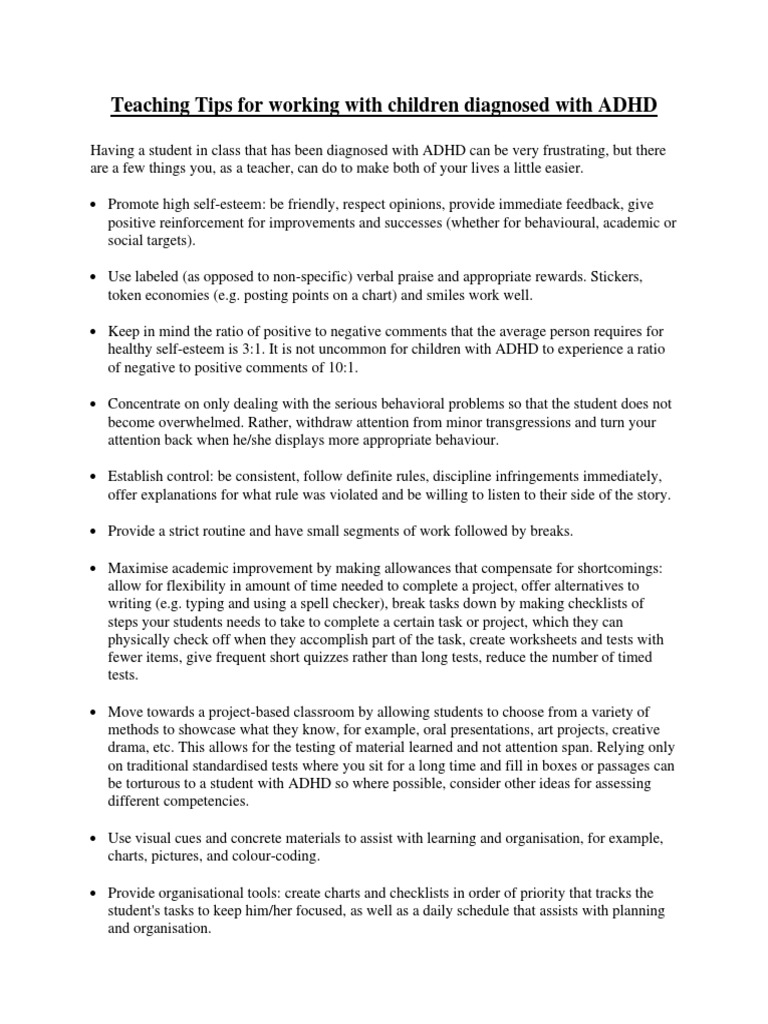 ADHD Tips For Teachers - Long | PDF | Classroom | Teachers