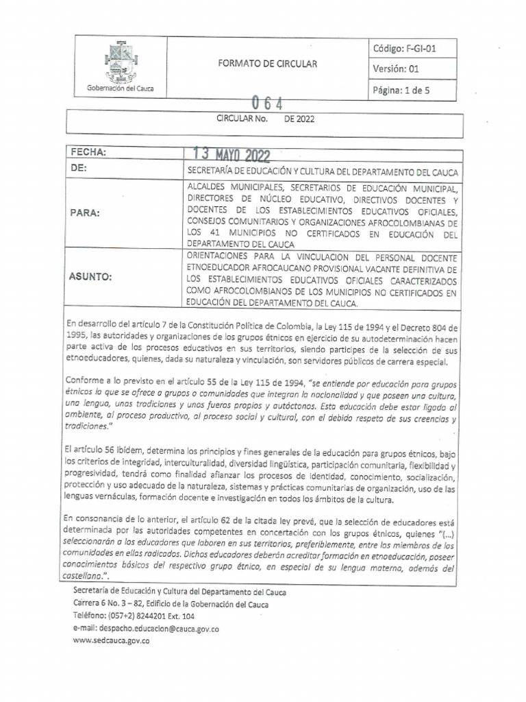 CIRCULAR No. 064 DE 2022 | PDF