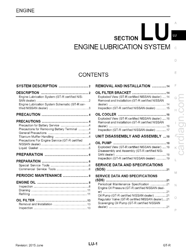 2016 Nissan GT-R - Engine Lubrication System | PDF