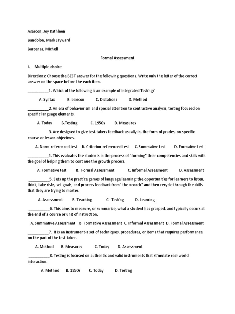 Formal Assessment | PDF | Educational Assessment | Cognition