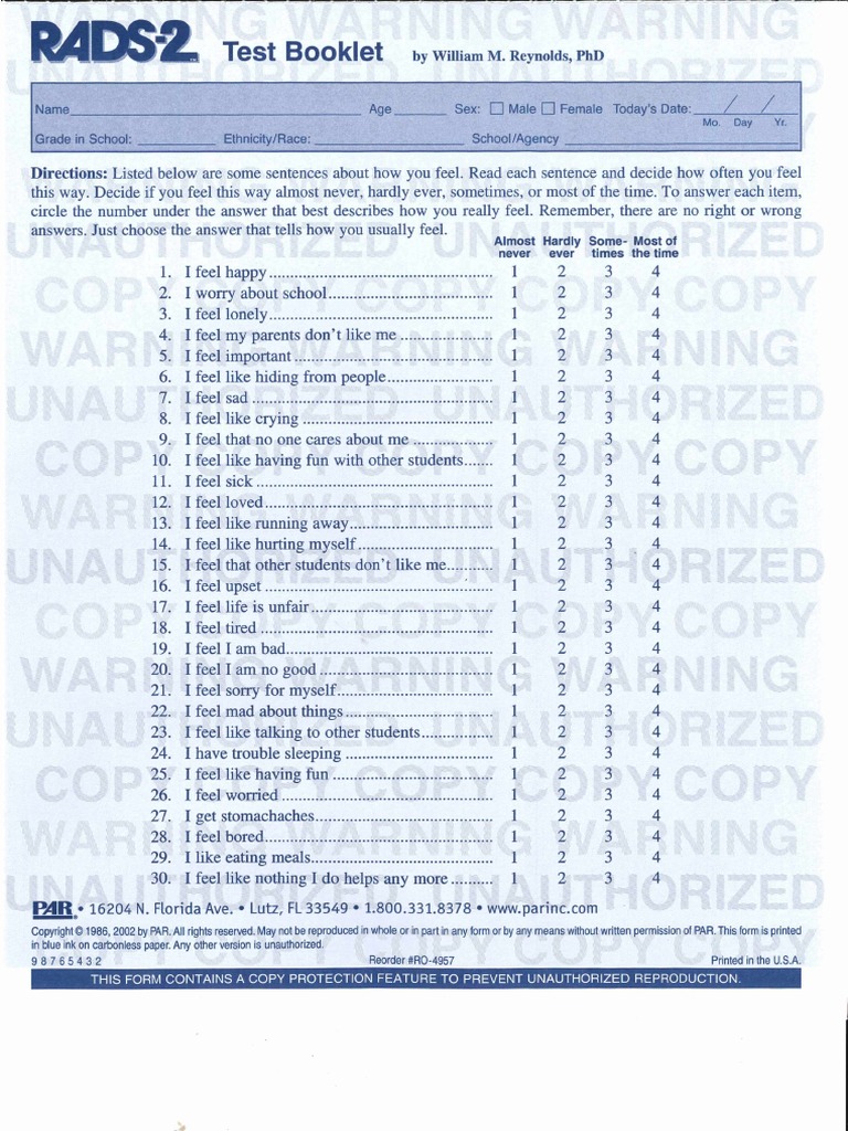 RADS 2 Test Booklet | PDF