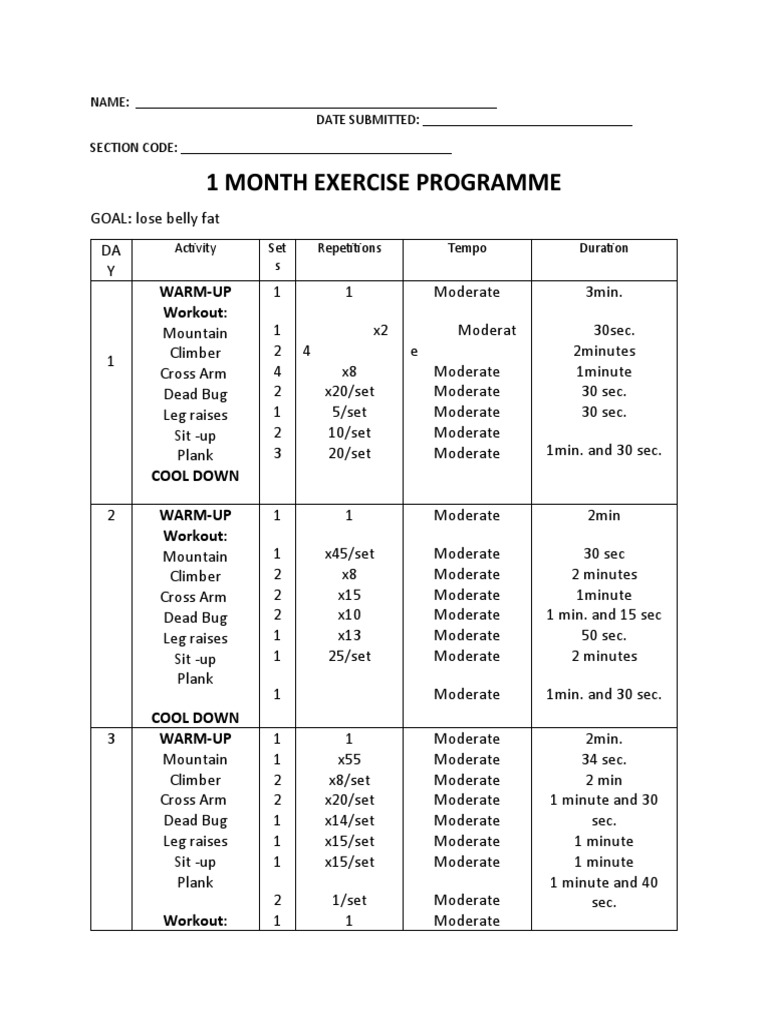 Exercise 1 Month Records | PDF | Physical Fitness | Physical Exercise