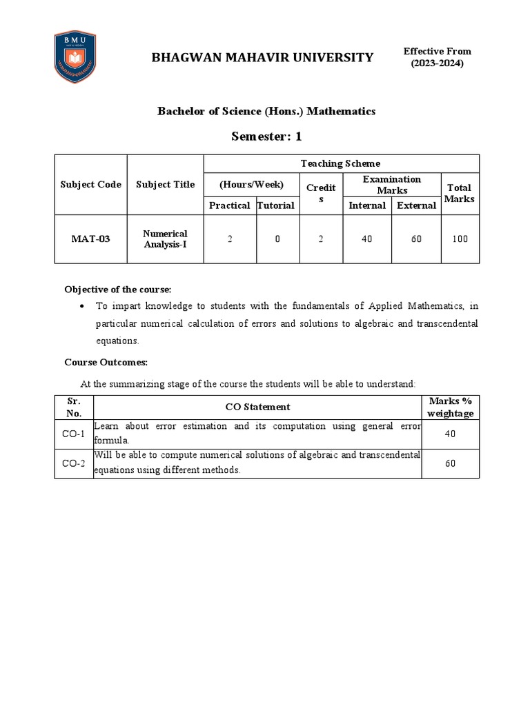 Numerical Analysis I Course Overview | PDF | Numerical Analysis ...