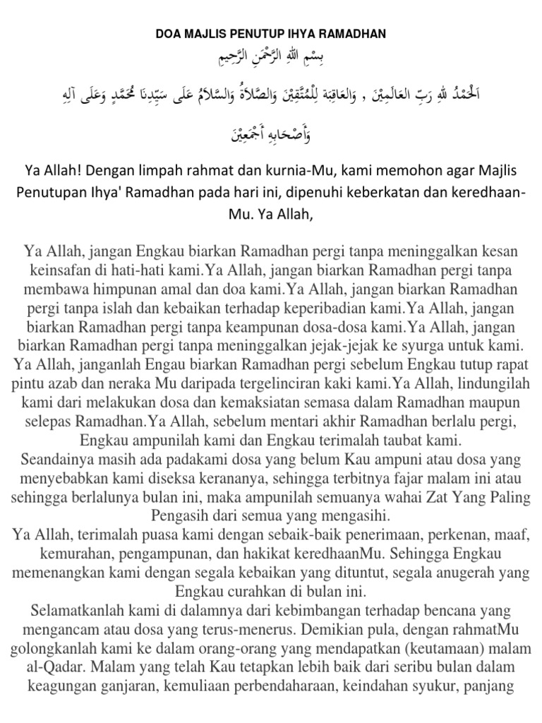 Doa Penutup Majlis Ihya Ramadhan | PDF