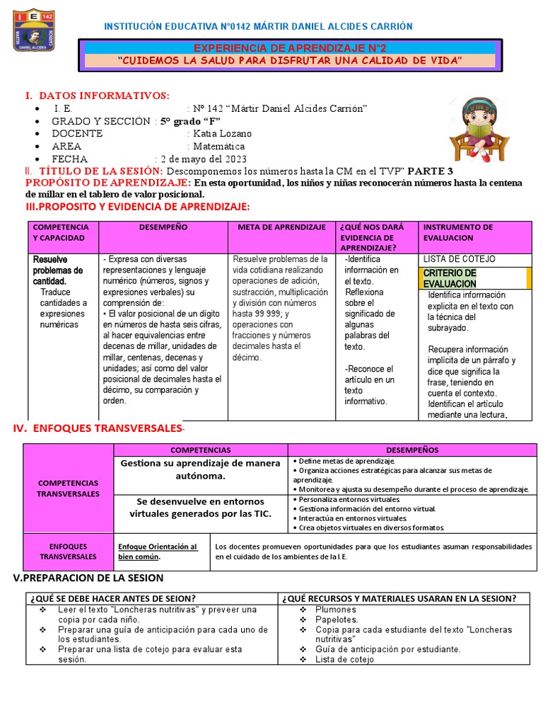 Sesion Matematica Reconocemos y Descomponemos Los Números Hasta La ... Sesion Matematica Reconocemos y Descomponemos Los Números Hasta La ...