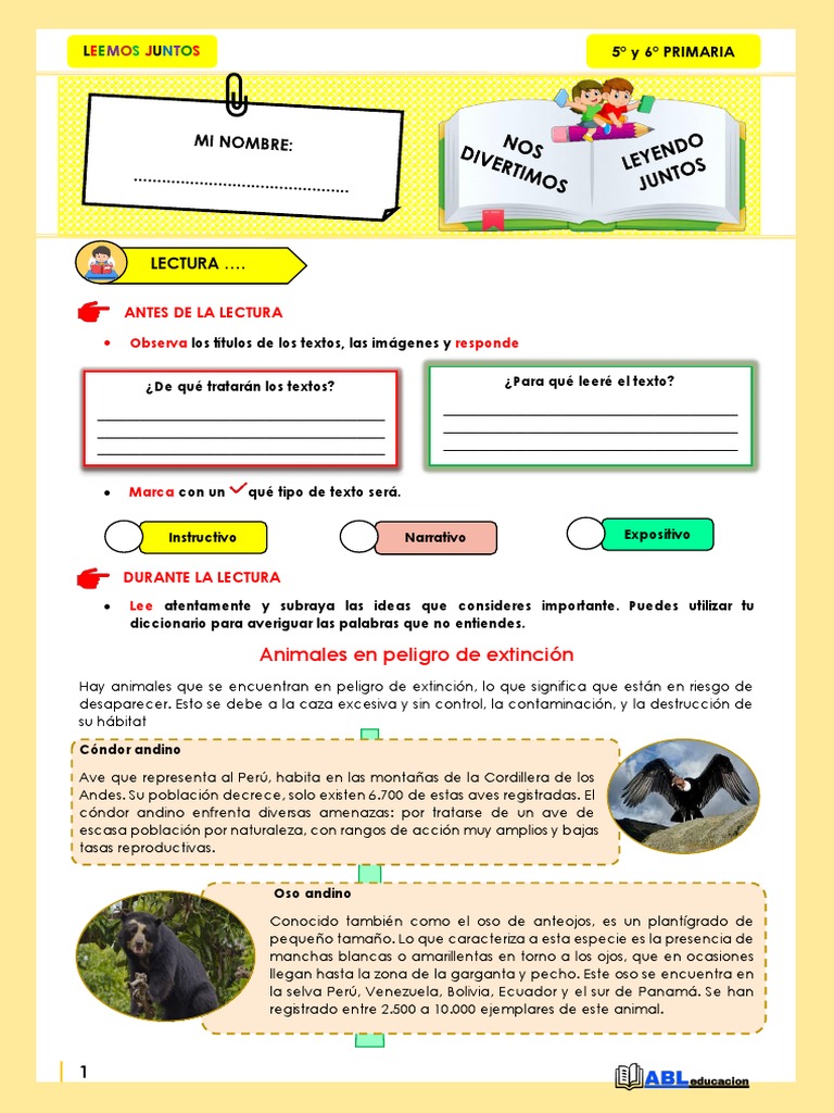 Lectura. Animales en Peligro de Extinción | PDF | Especie en peligro | Perú