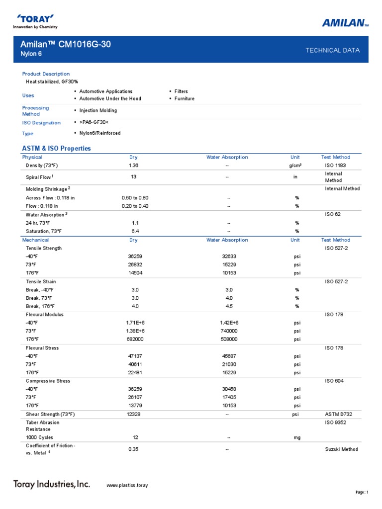 Amilan™ CM1016G-30: Technical Data Nylon 6 | PDF | Safety | Medical Device