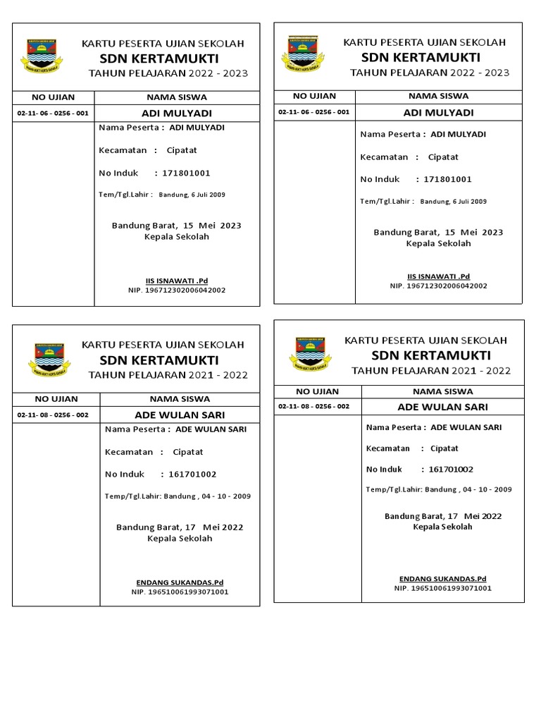 Tanda Peserta Ujian Sekolah | PDF
