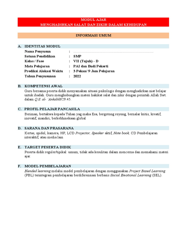 Modul Ajar Kelas 7 PAI - Bab 3 | PDF | Karier & Perkembangan