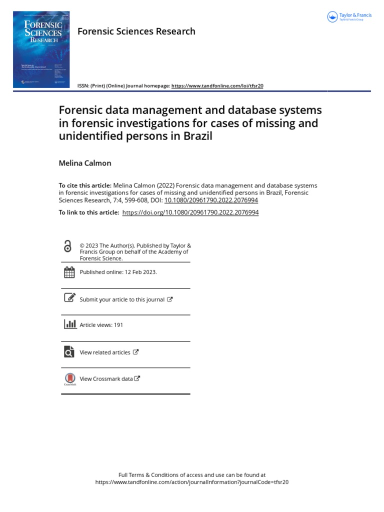 Forensic Data Management And Database Systems In Forensic Investigations For Cases Of Missing
