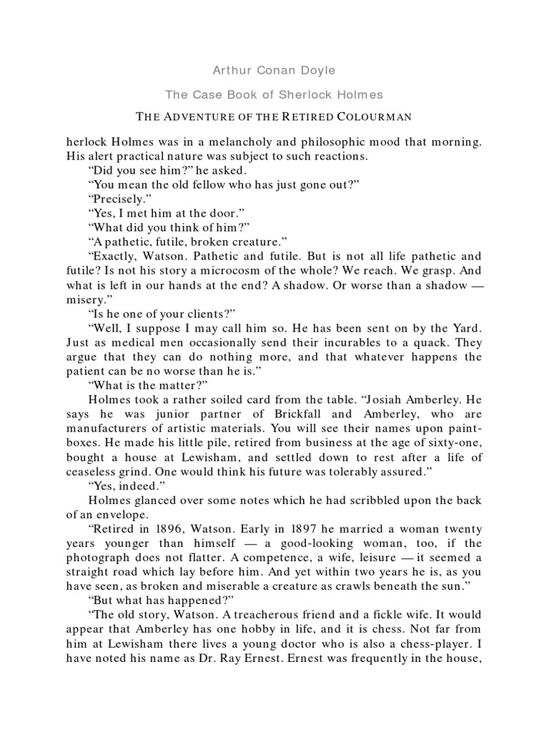 The Adventure of the Retired Colourman | PDF | Dr. Watson | Sherlock Holmes