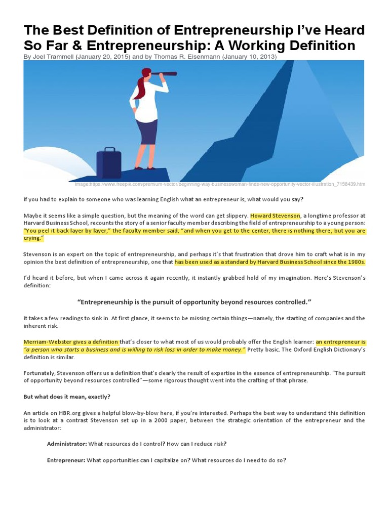 Best Definition of Entrepreneurship | PDF | Entrepreneurship ...