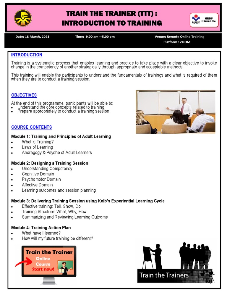 Train The Trainer (TTT) - Introduction To Training - 18 March, 2021 ...
