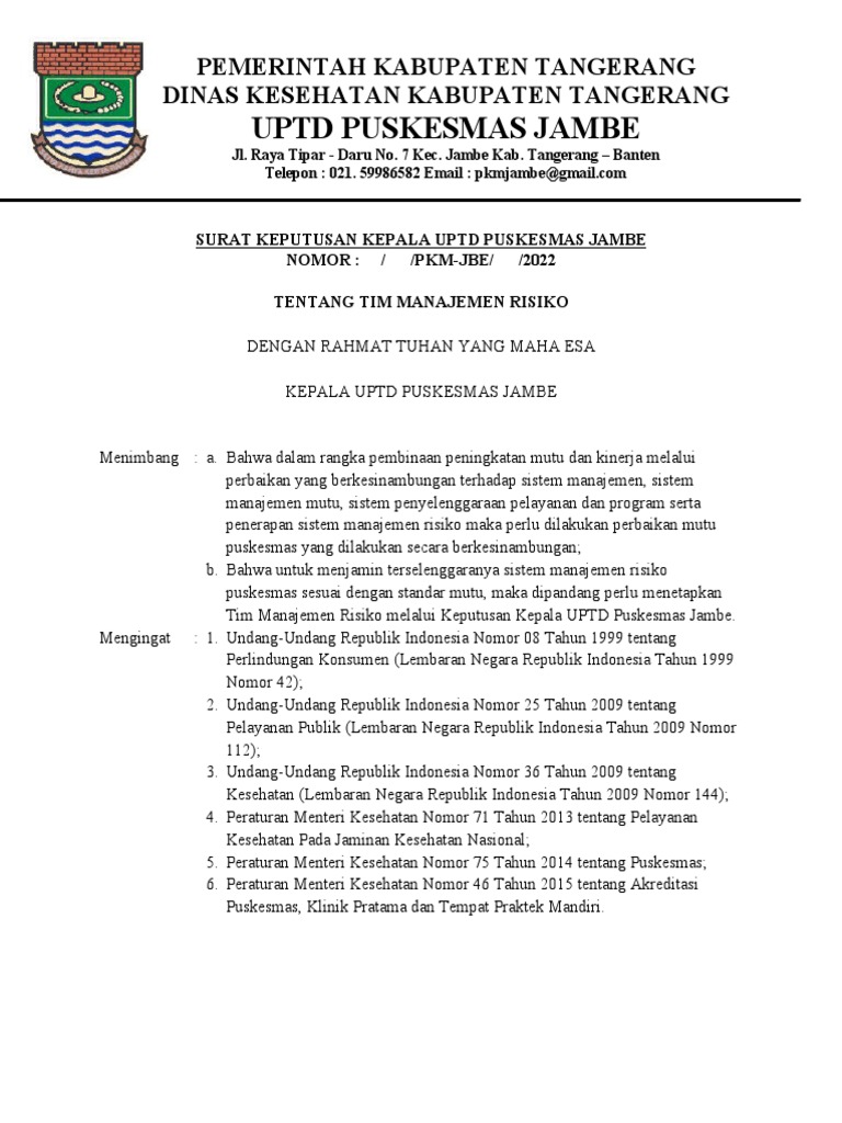 5.1.1 SK Tim Manajemen Resiko | PDF