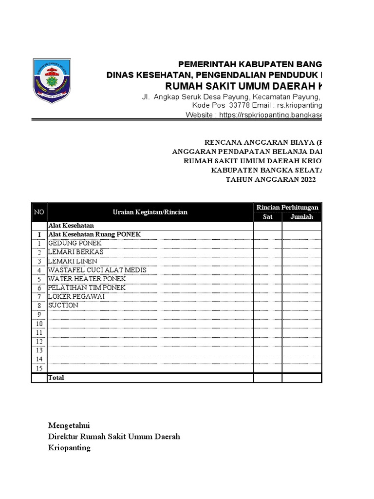 Form RAB Usulan Tahun Anggaran 2022 | PDF