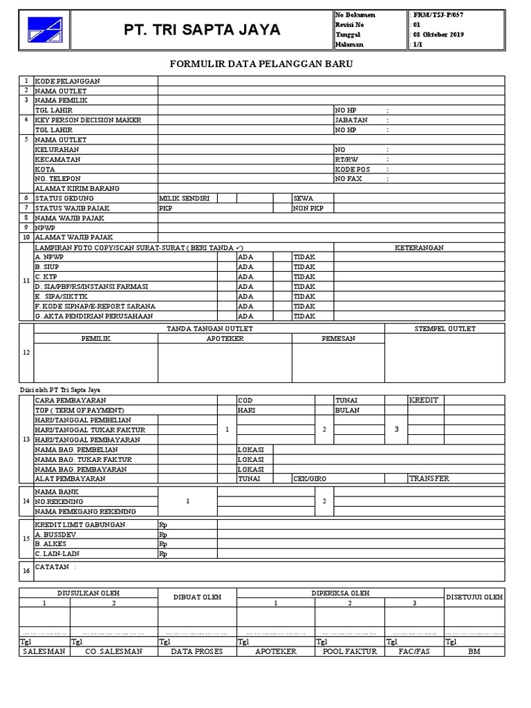 Formulir Data Pelanggan Baru TSJ | PDF