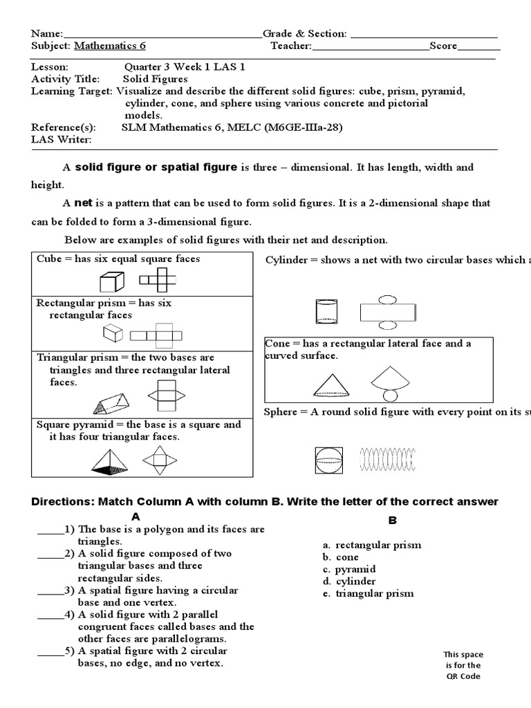 Mathematics 6 - LAS Q3 | PDF | Rectangle | Area
