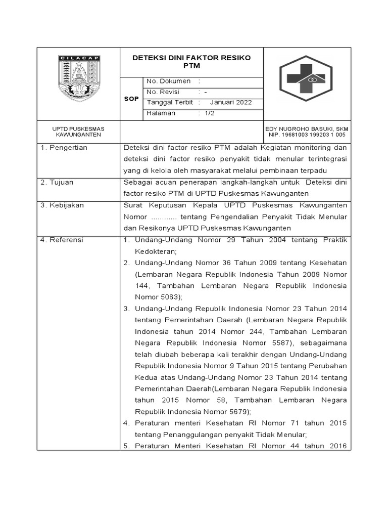 Sop Deteksi Dini Faktor Resiko PTM | PDF | Kesehatan Holistik